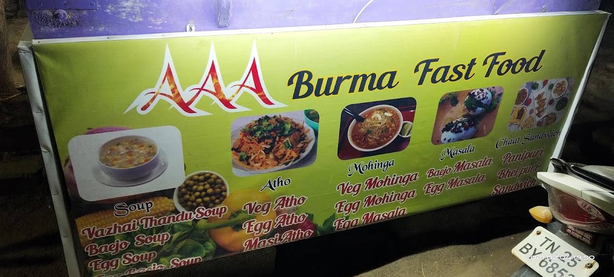 Menu at AAA Burma Fastfood, Chennai