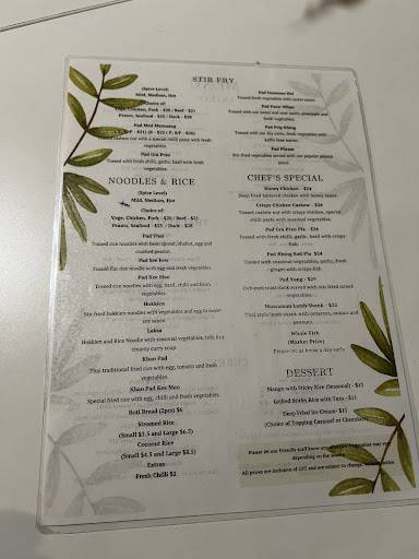 Menu at AJ Thai Fusion restaurant, Stafford