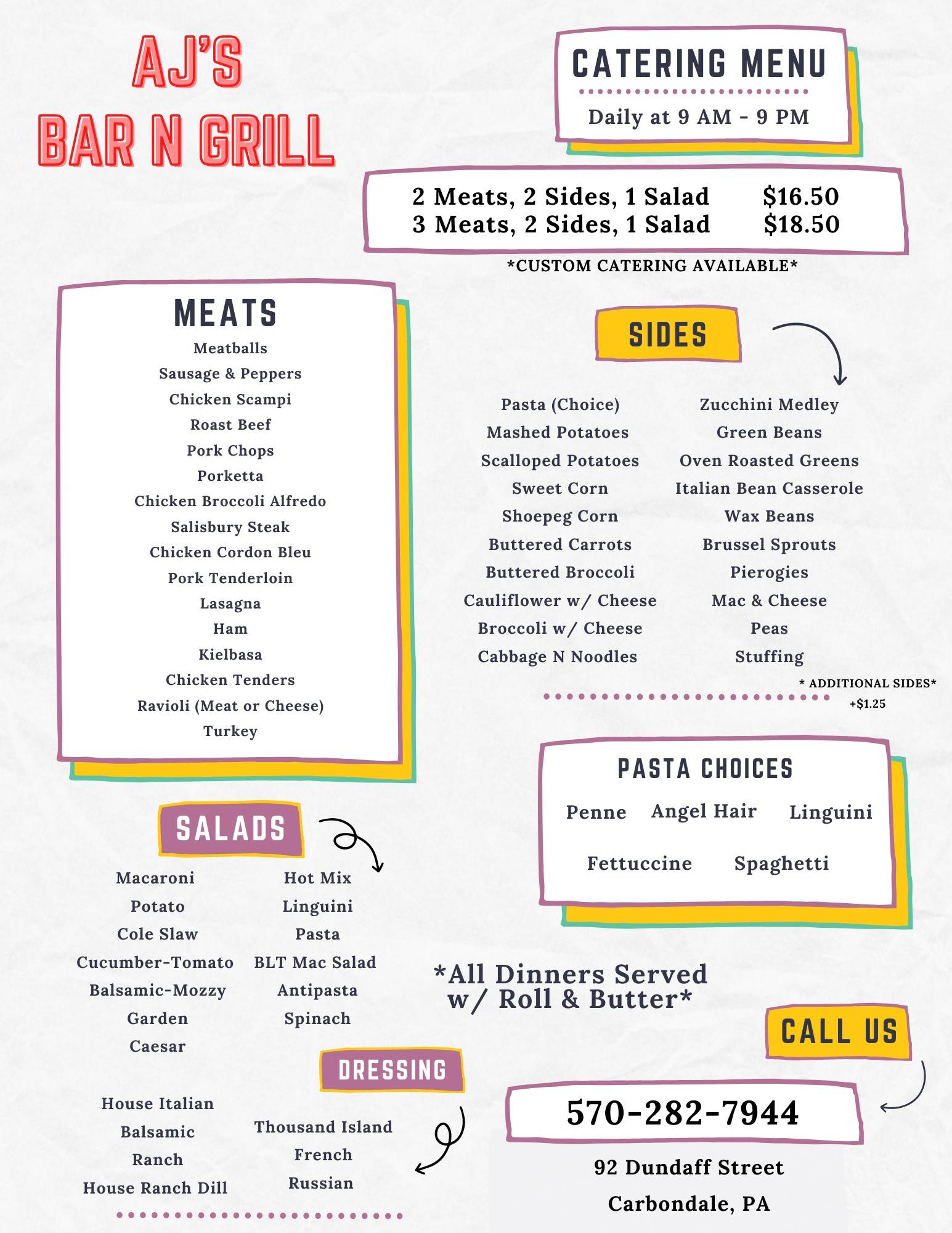 Menu at AJ's Bar -N- Grill, Carbondale