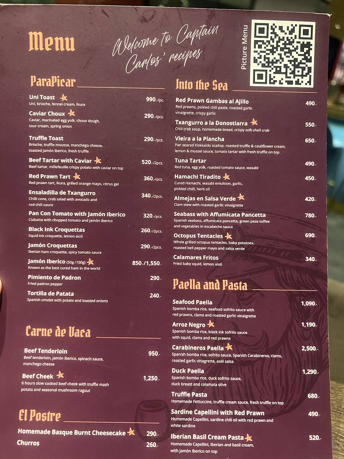 Menu at ALEGRIA Spanish Tapas Bar, Bangkok