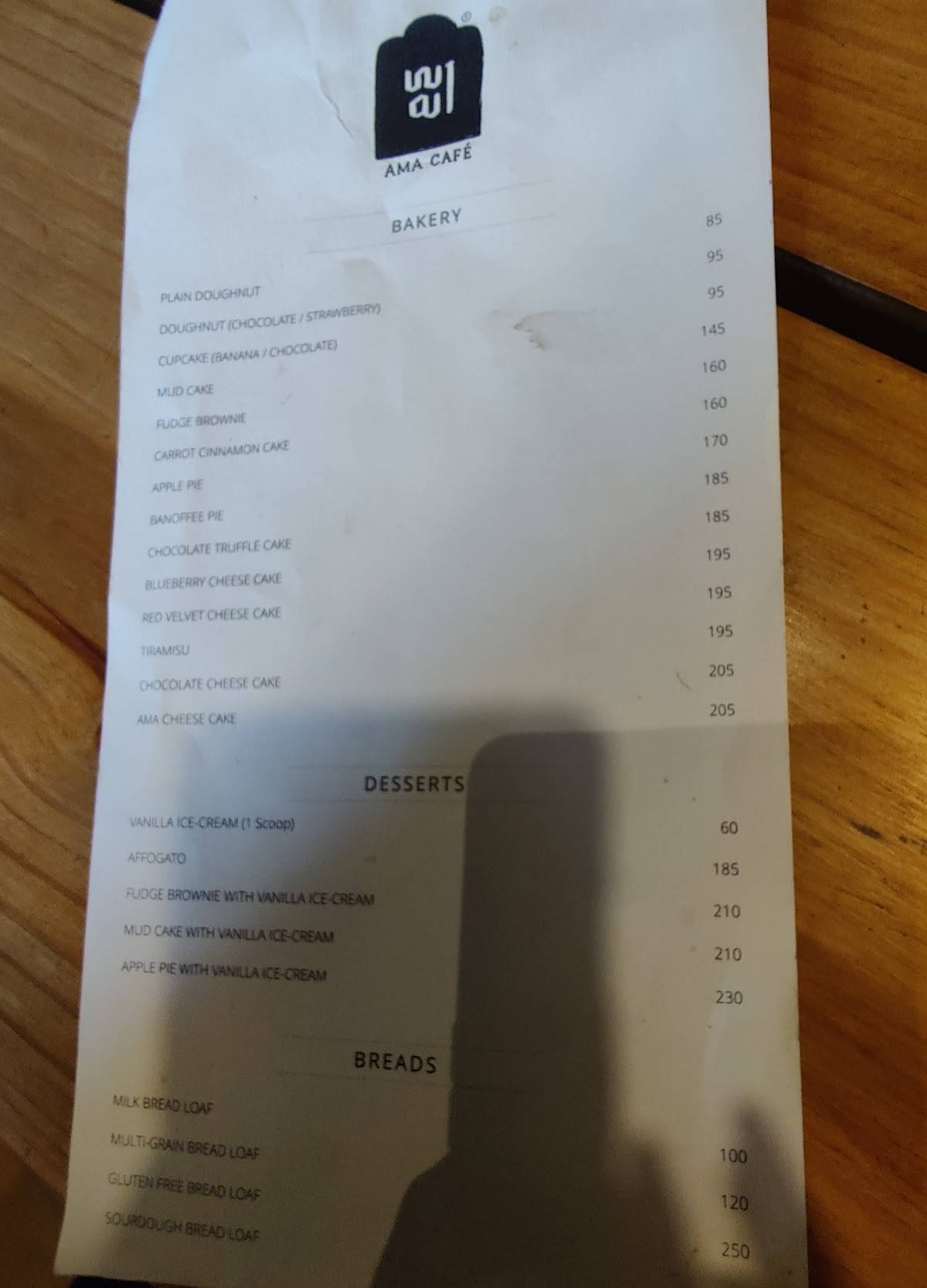 Menu at AMA Cafe, Dehradun