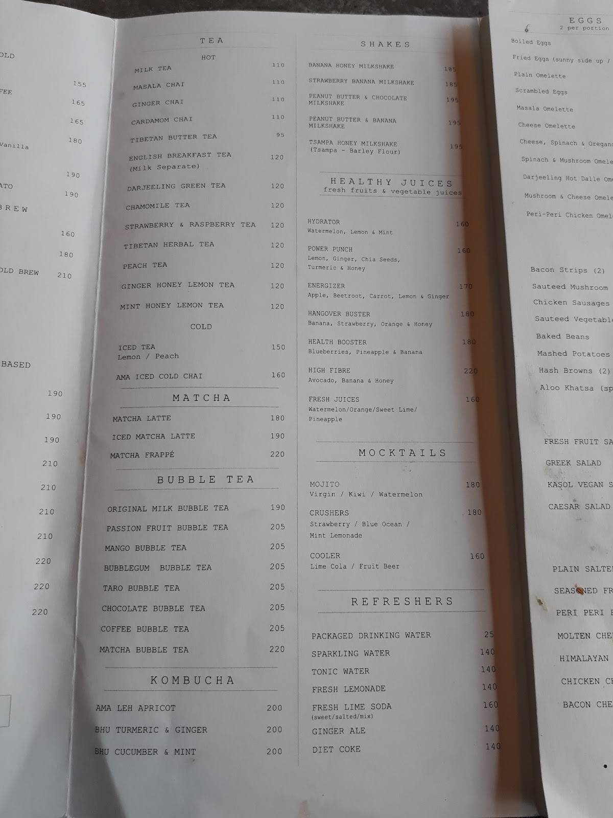 Menu at AMA Cafe, Dehradun