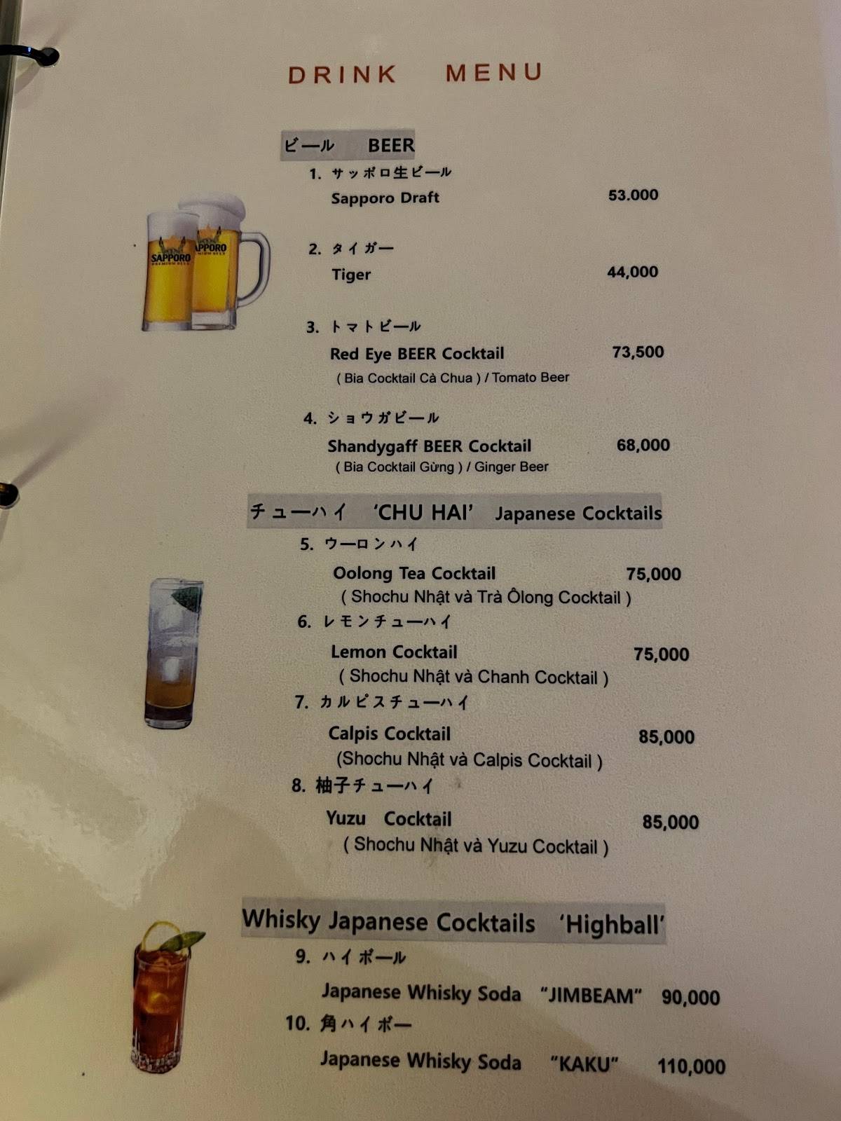 Menu at ANABA Japanese Dining & Bar, Ho Chi Minh City