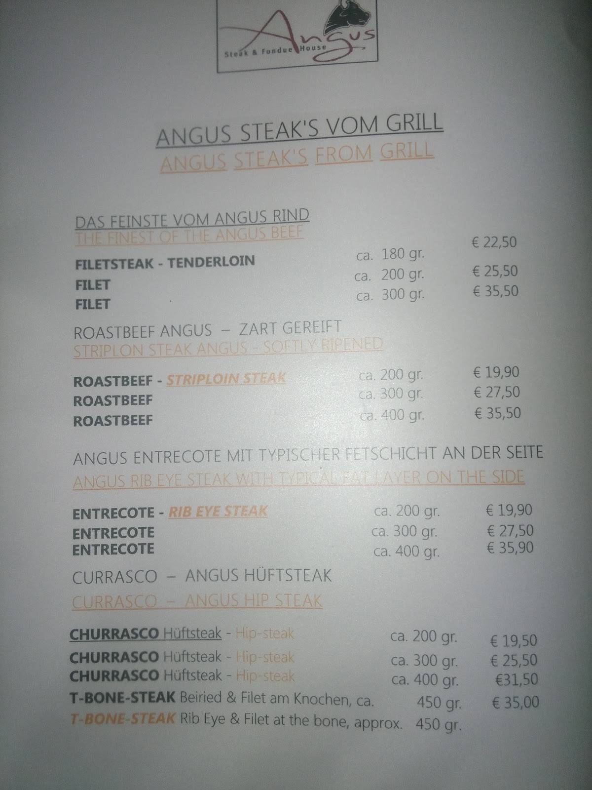 Speisekarte von ANGUS Steak & Fondue House restaurant, Bregenz