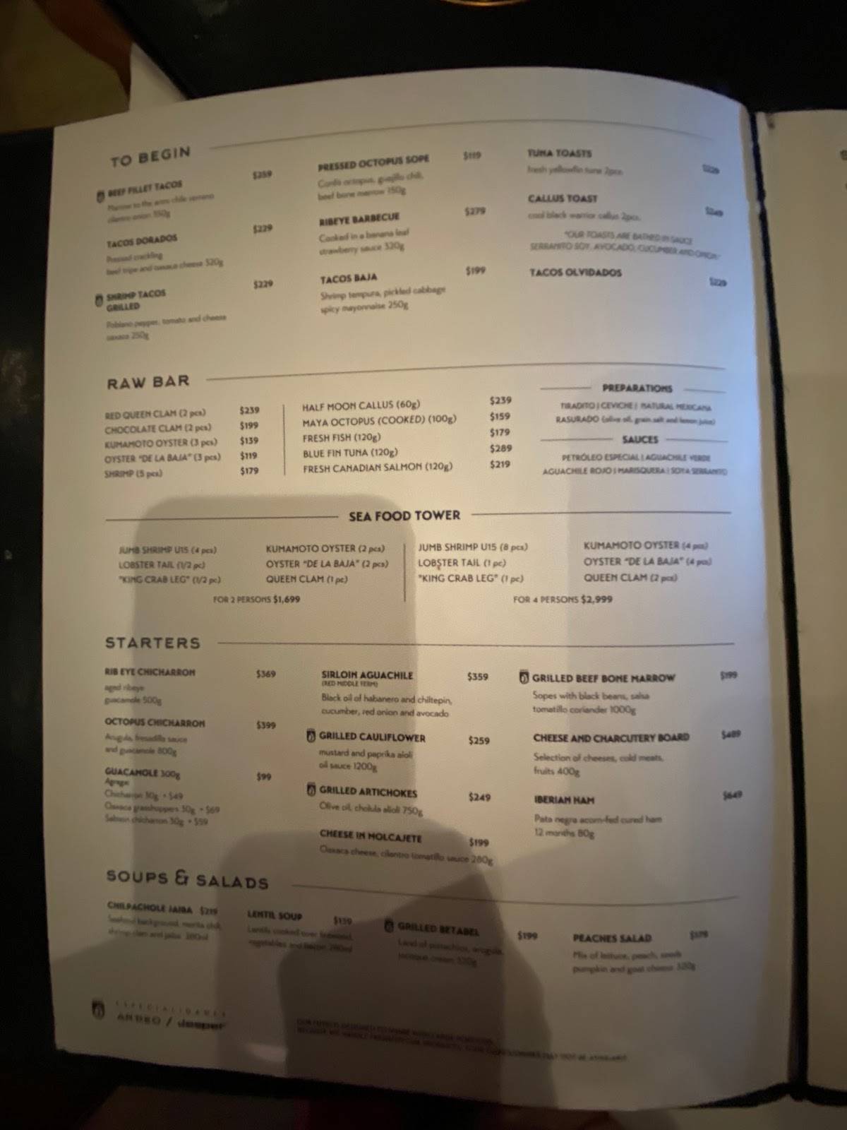 Menu at ARDEO restaurant, Ciudad Juarez