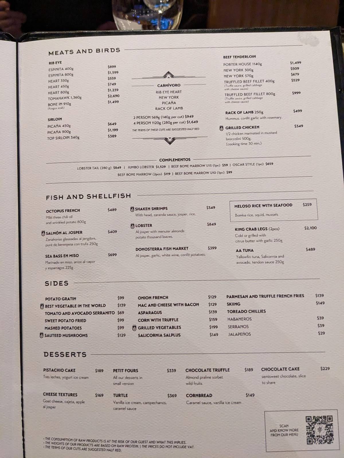 Carta de Ardeo restaurante de brasas, en La Morín, Ciudad Juarez