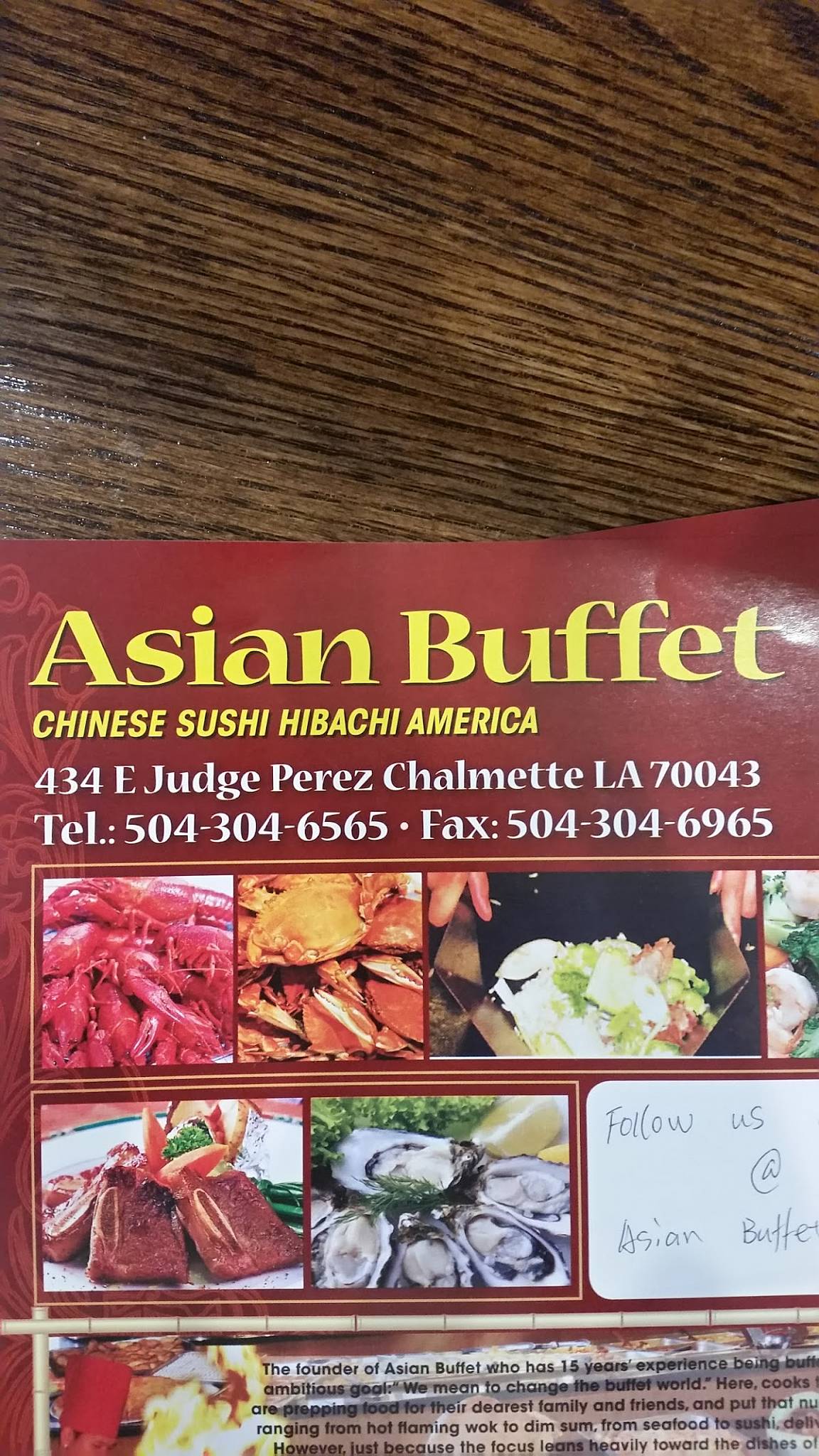 Menu at ASIAN BUFFET restaurant, Chalmette