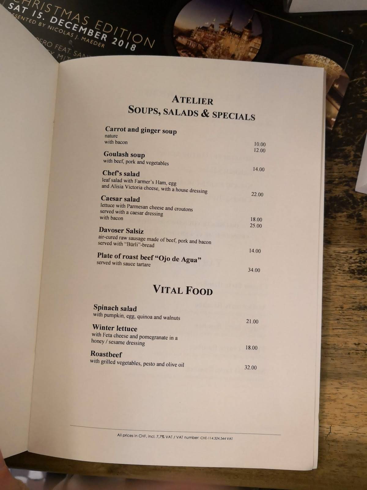 Speisekarte von ATELIER BAR, Zürich, Talacker 16