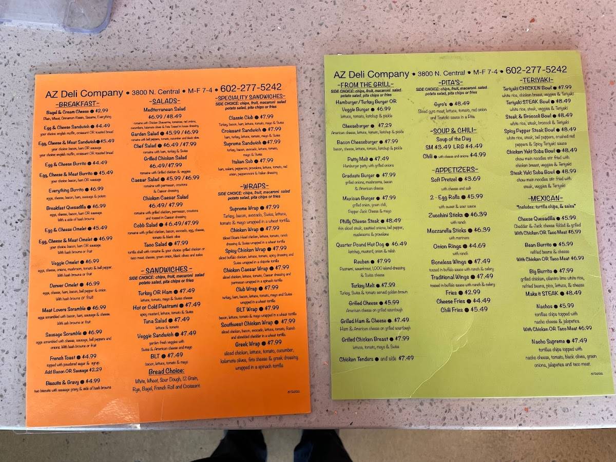 Menu at AZ DELI COMPANY restaurant, Phoenix, 3806 N Central Ave