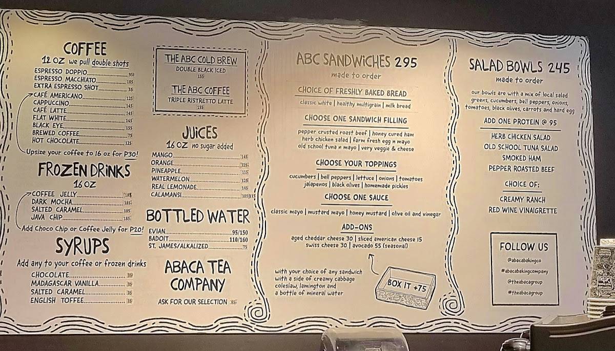 Menu at Abaca Baking Company Ayala cafe, Cebu City, The Terraces