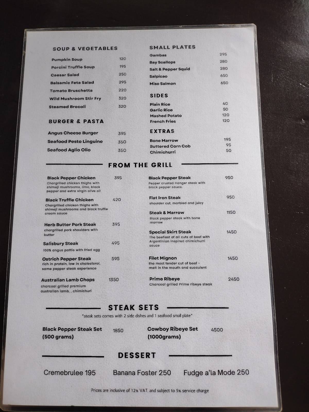 Menu at Acacia Steakhouse, Cebu City