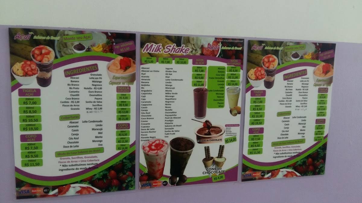 Menu at Açaí Sabores do Brasil Sumaré SP, Sumaré