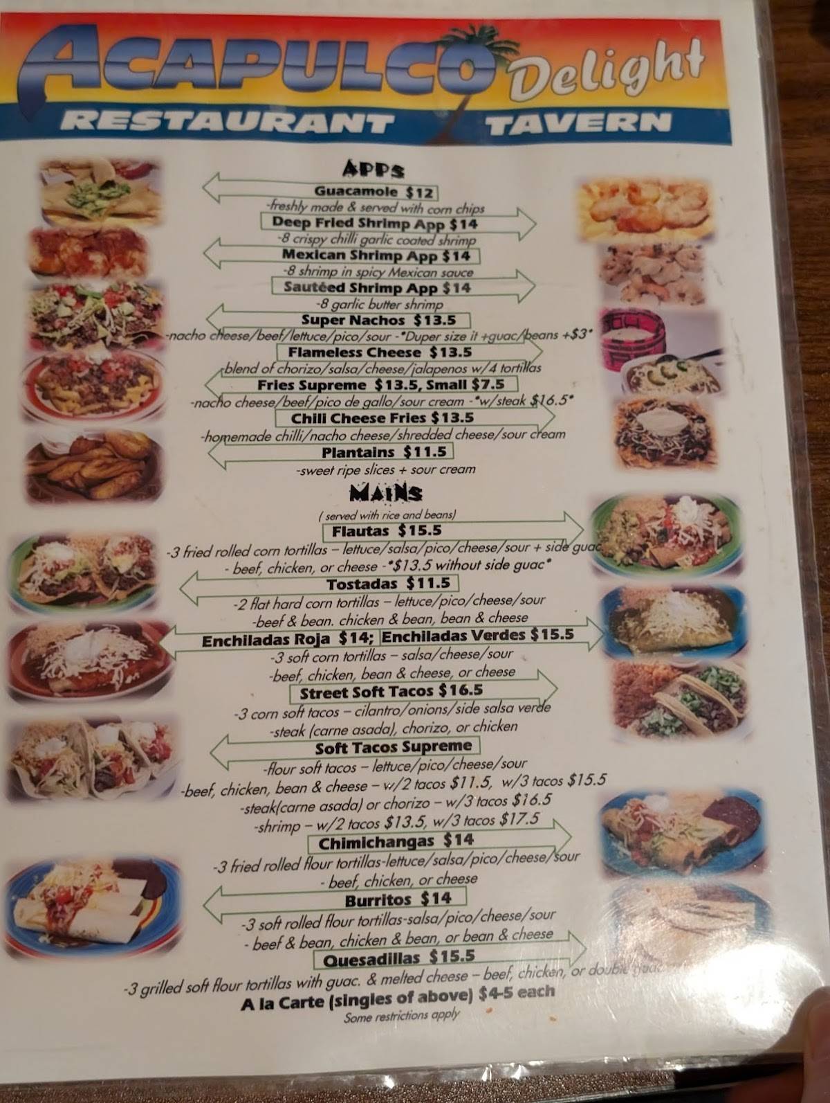 Menu at Acapulco Delight Restaurant, Windsor, 485 Pelissier St