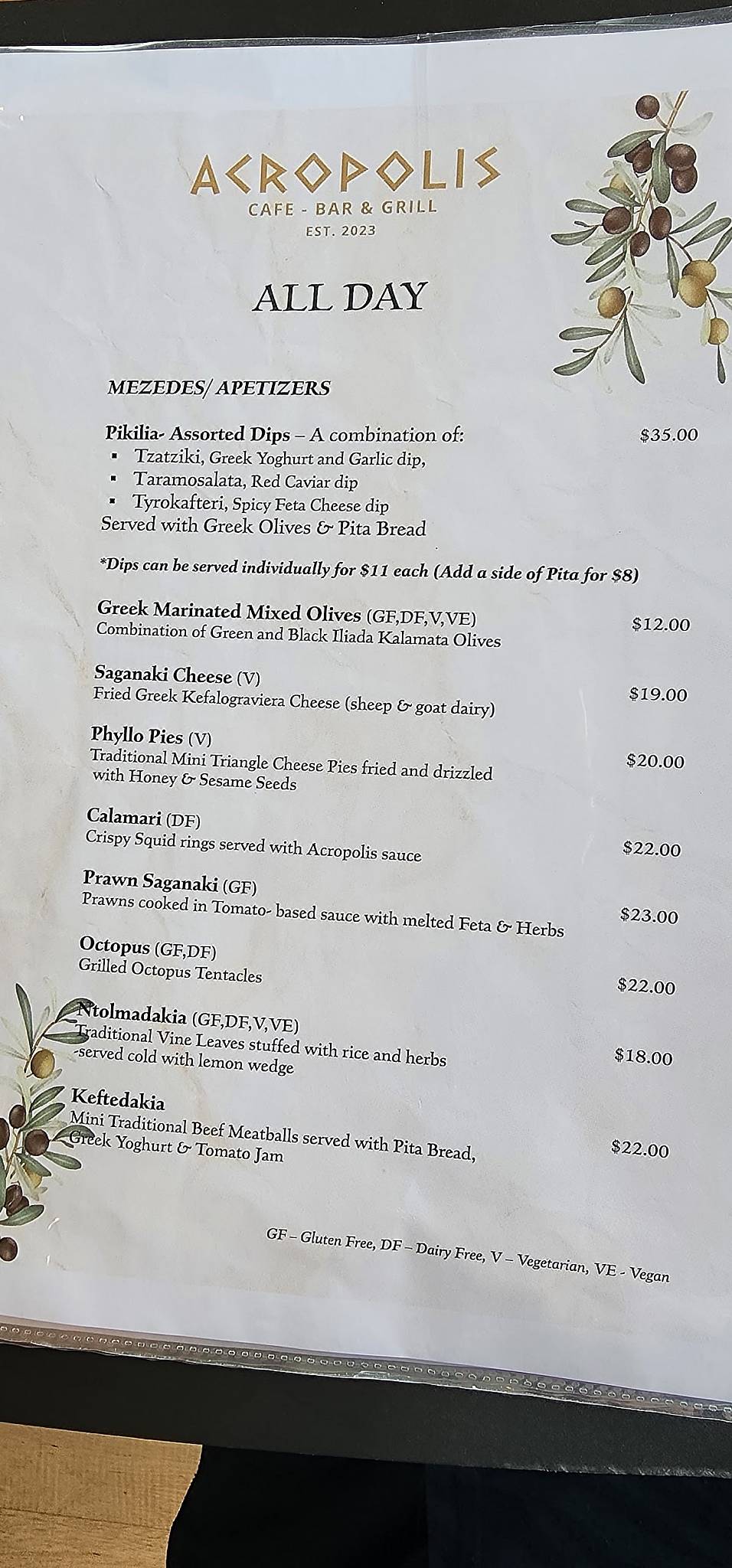 Menu at Acropolis Cafe-Bar & Grill, Whangarei