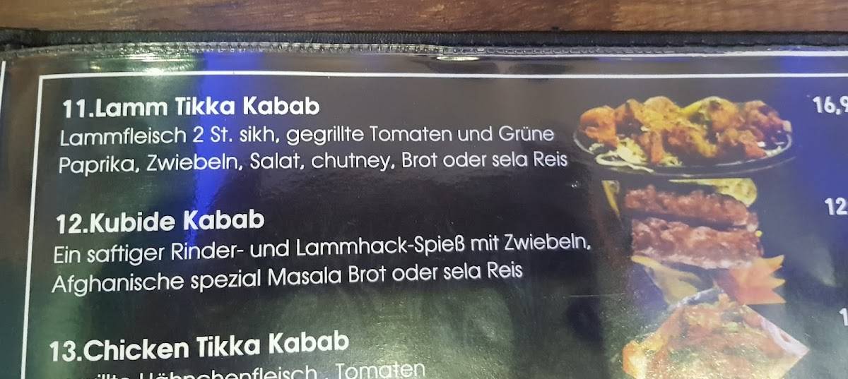 Menu at Afghan Star Restaurant, Frankfurt