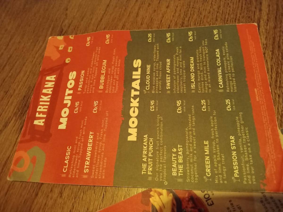 Menu at Afrikana Birmingham - Ladypool Road restaurant, Birmingham