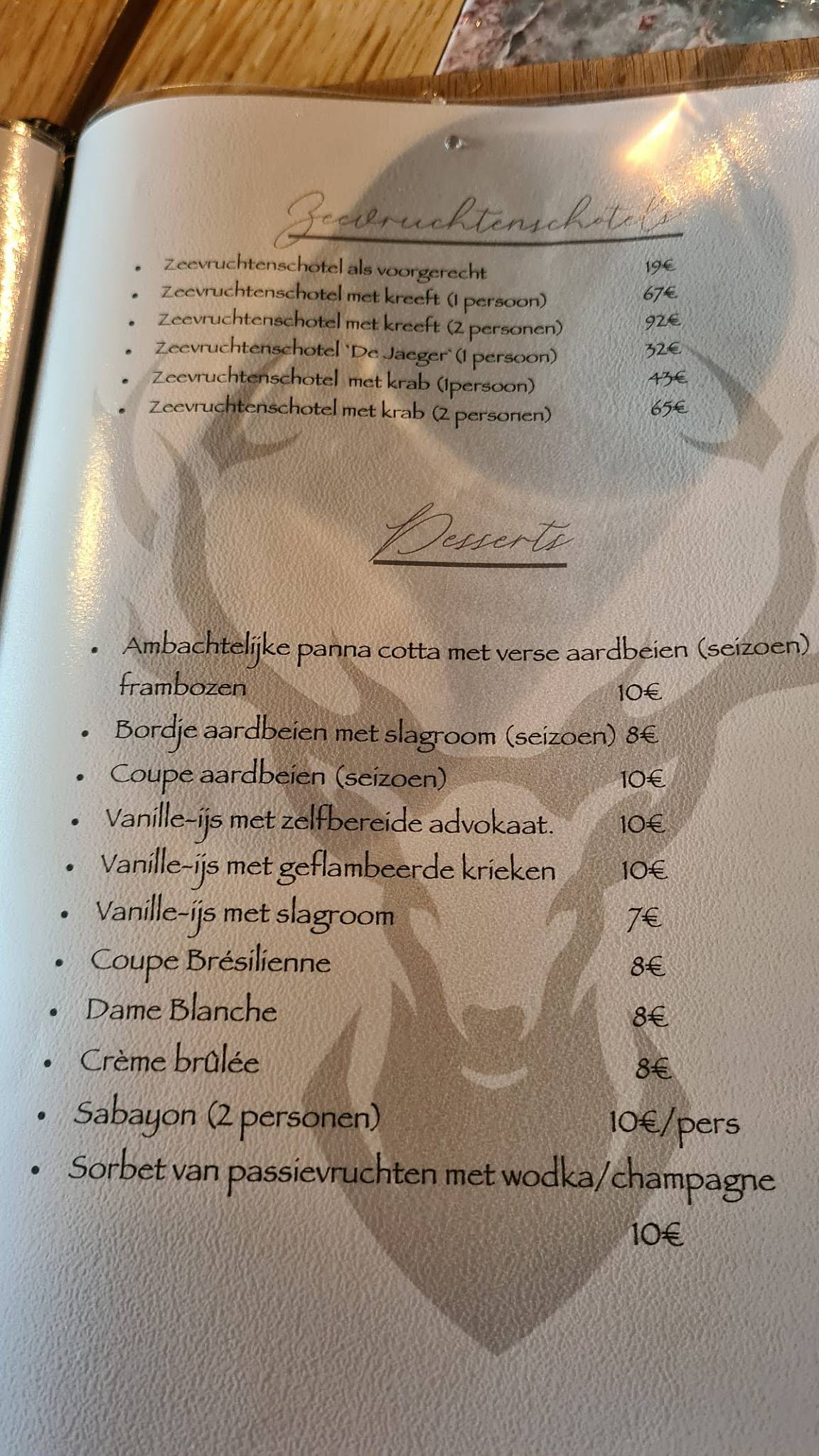 Menu at Afspanning De Jaeger, Lede