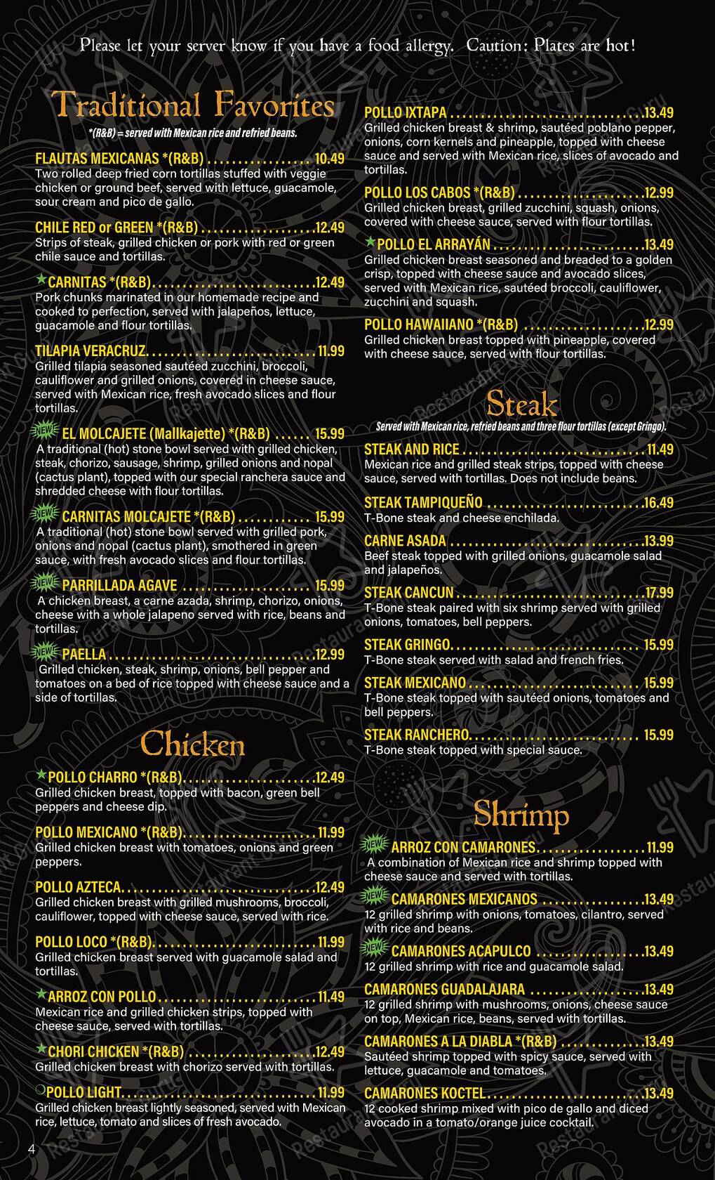 Menu at Agaves Mexican Grill restaurant, Henderson