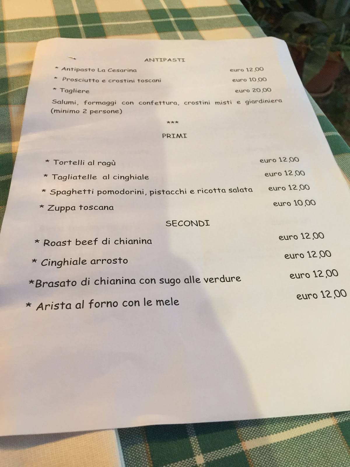 Menu da Agriristoro La Cesarina ristorante, Castagneto Carducci
