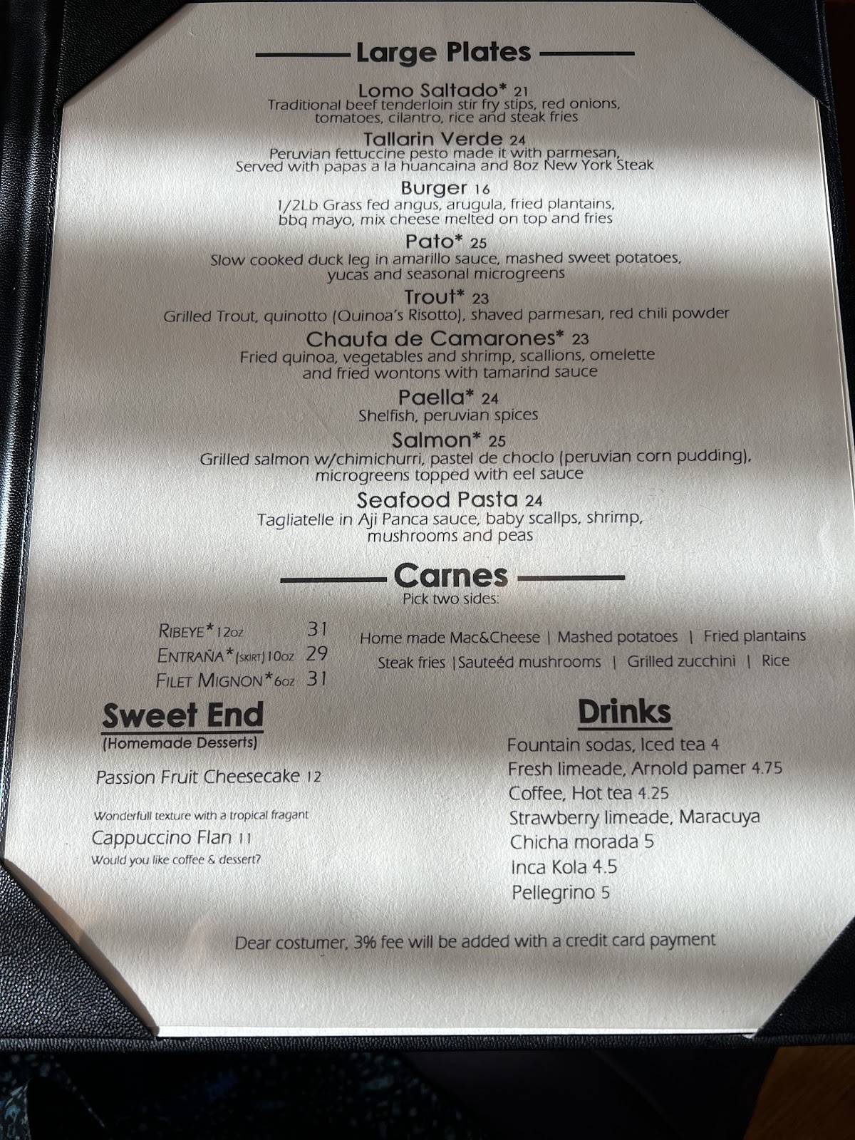 Menu at Aji restaurant, Taos