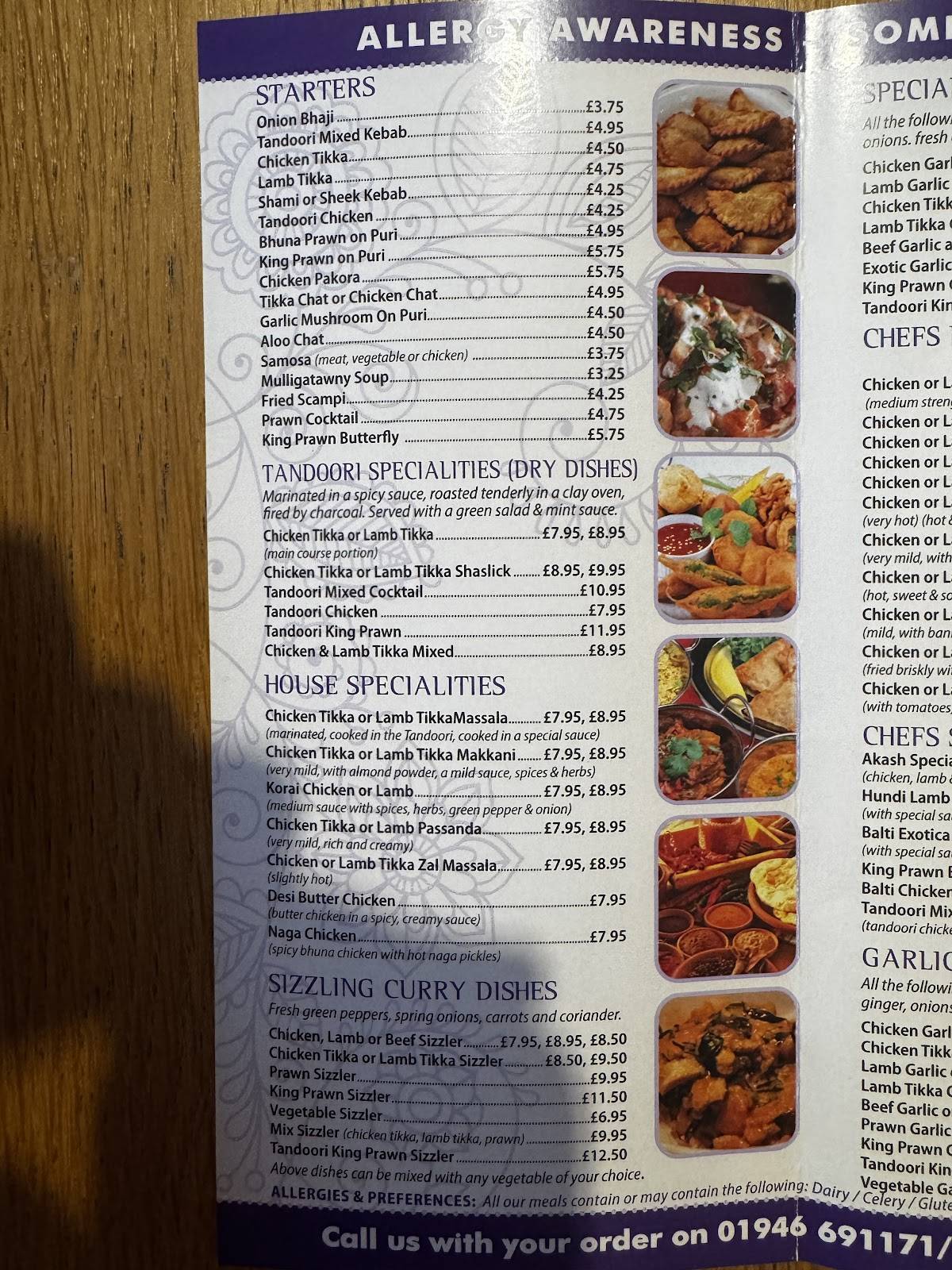 Menu at Akash Tandoori Restaurant, Whitehaven