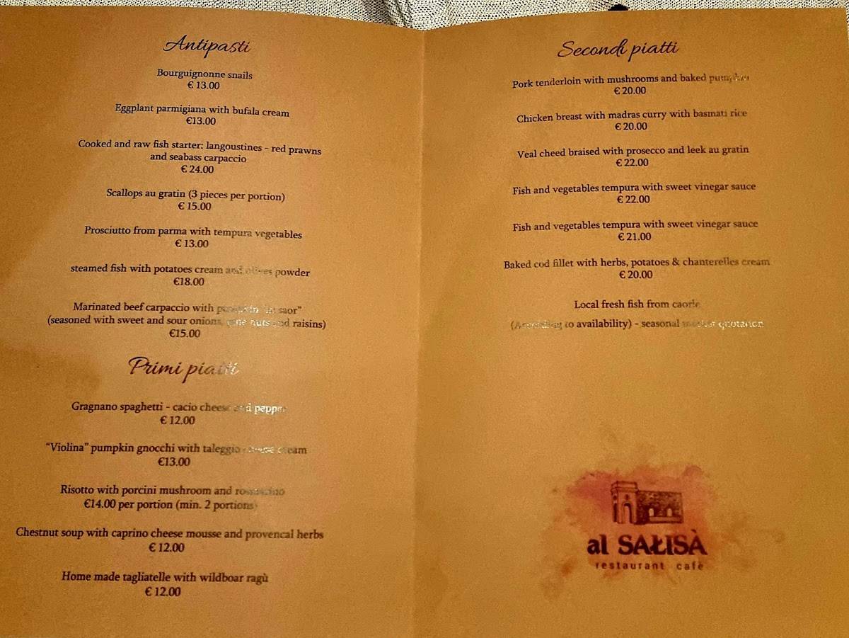 Menu at Al Salisà restaurant, Conegliano