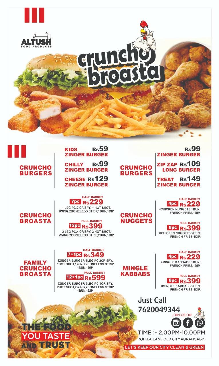 Menu at Al Tush Cruncho Broasta, Aurangabad