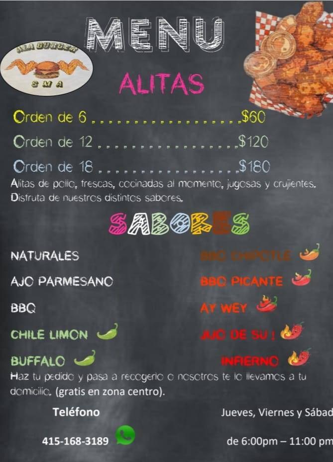Menu at Ala Burger restaurant, San Miguel de Allende