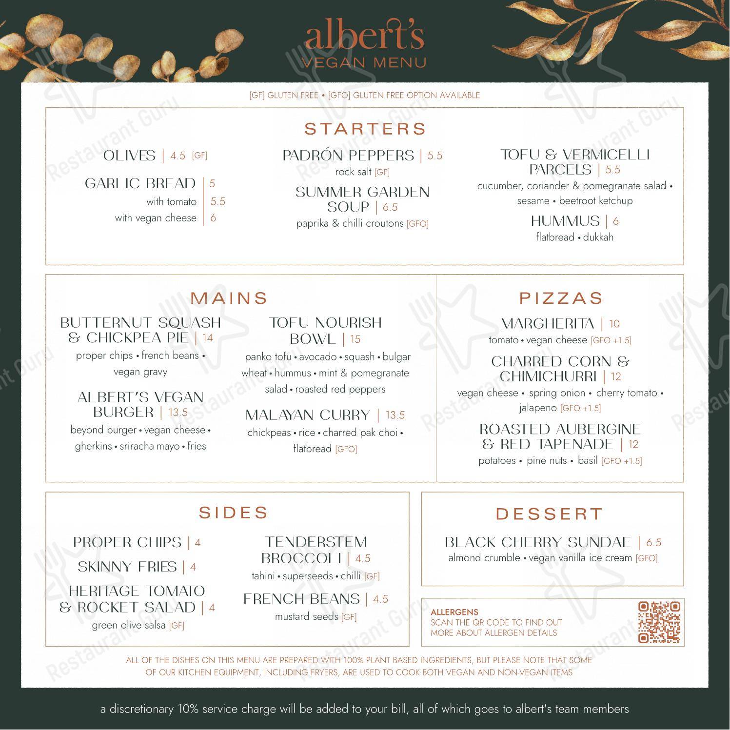 Menu at Albert's Shed Restaurant Manchester, Manchester
