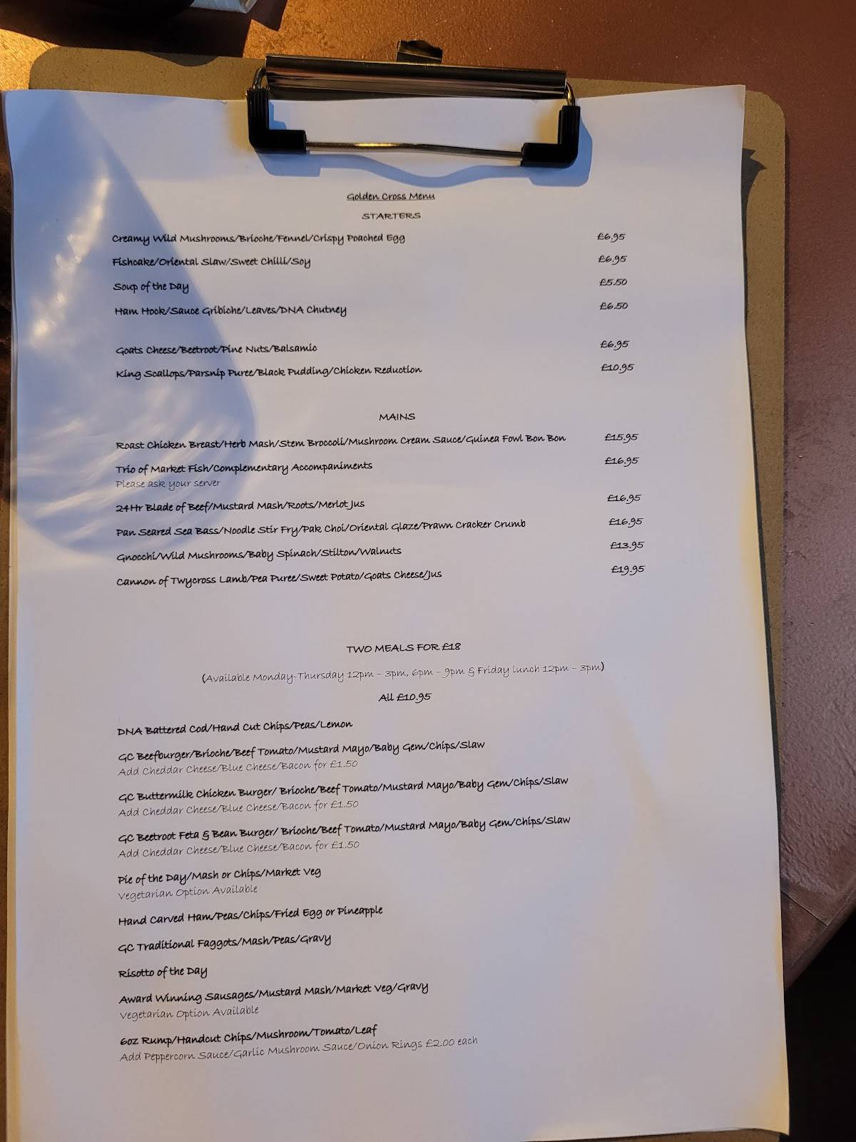 Menu at The Golden Cross pub & bar, Alcester, Wixford Rd