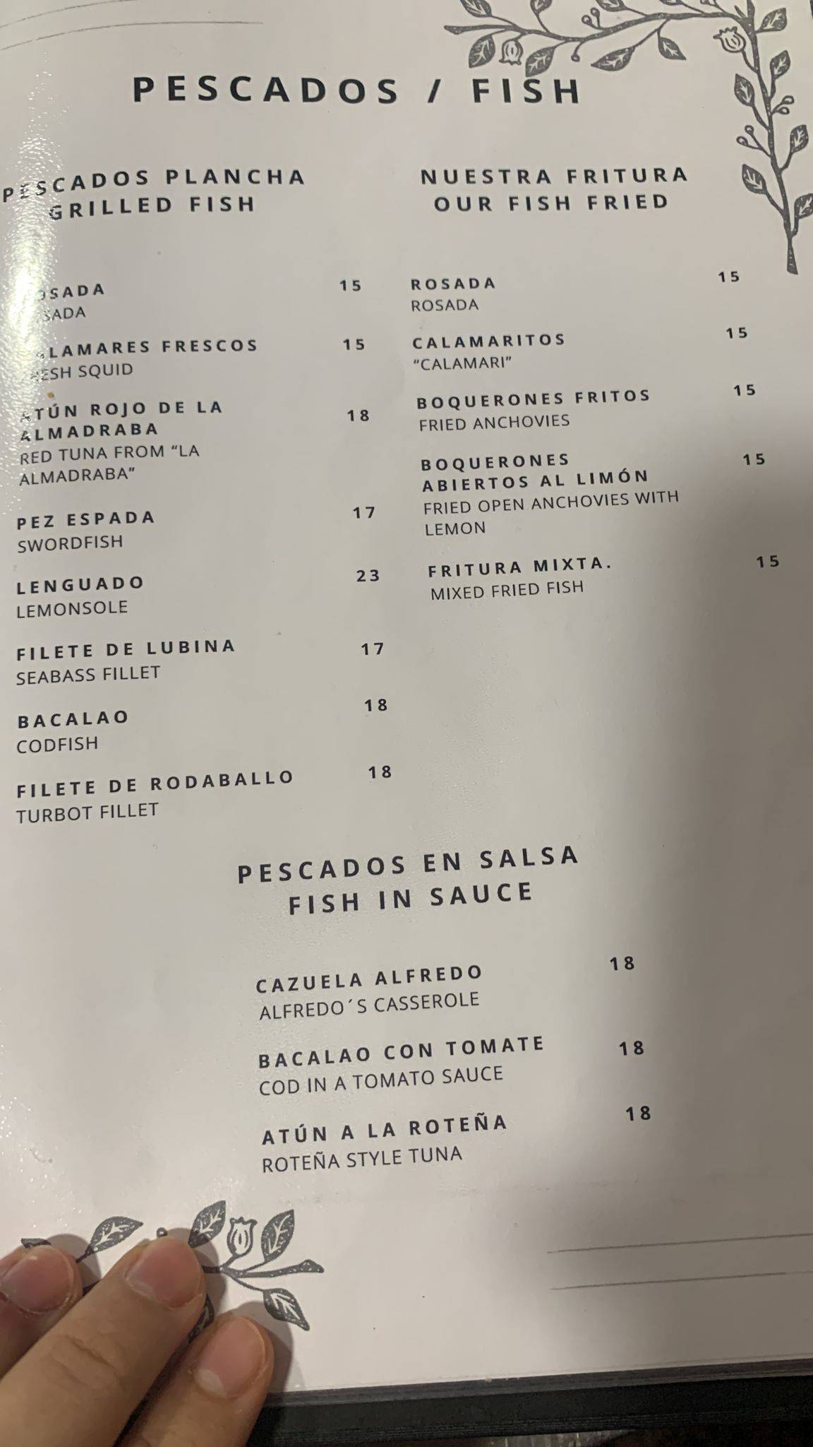 Menu at Alfredo Bar Restaurant, San Pedro de Alcántara