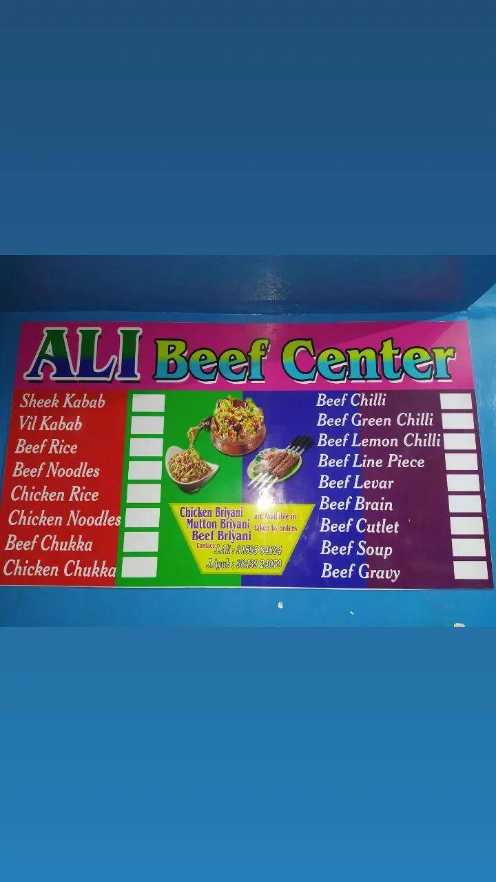 Menu at Ali beef center, Vellore