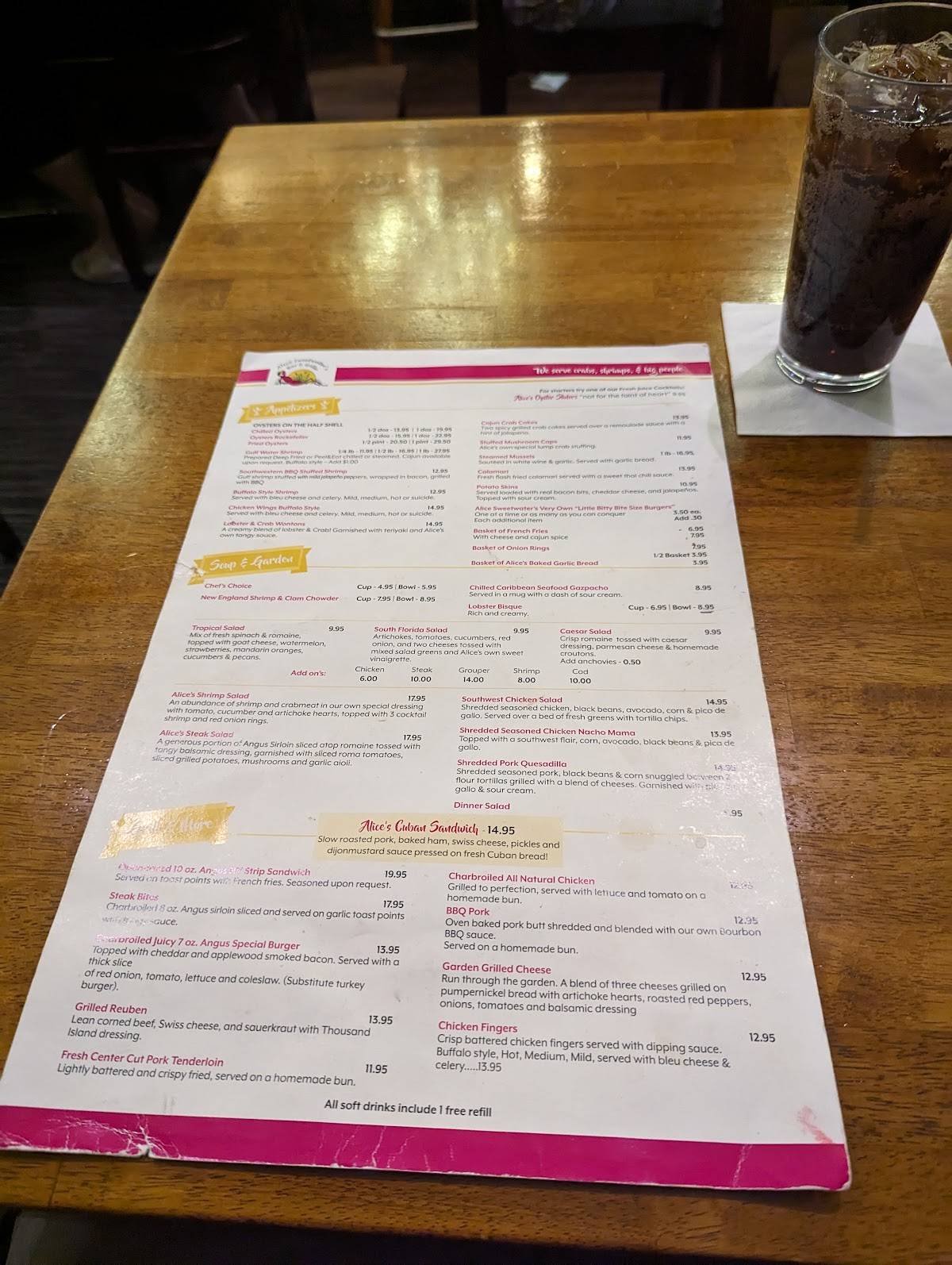 Menu at Alice Sweetwater's Bar & Grille, Naples