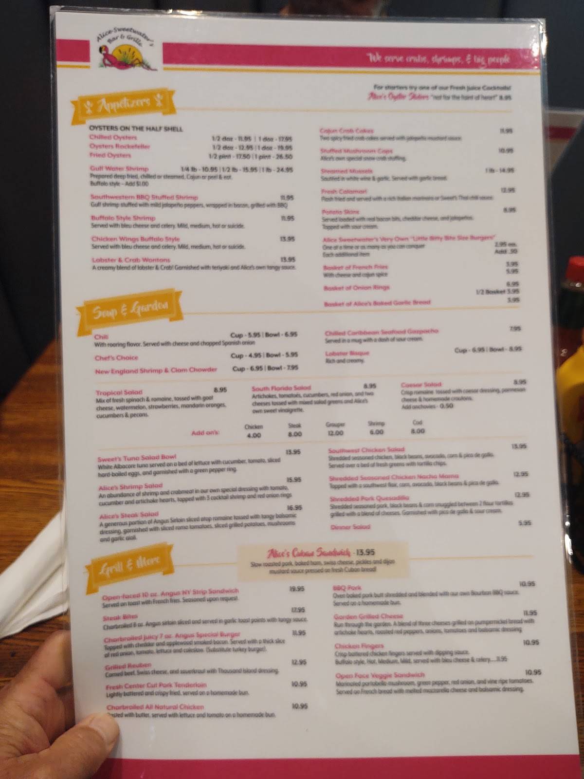 Menu at Alice Sweetwater's Bar & Grille, Naples