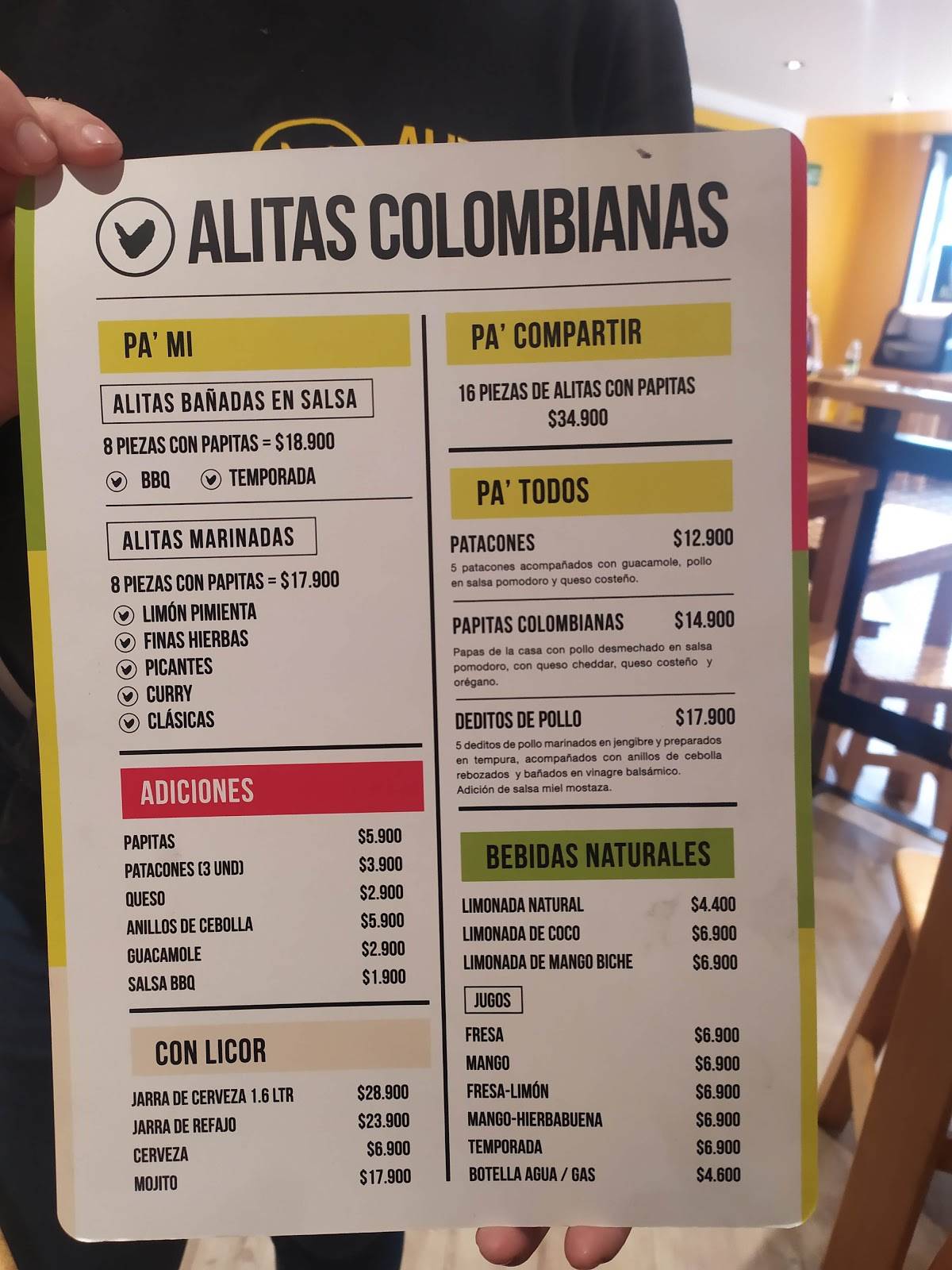 Carta del restaurante Alitas Kennedy, Bogotá