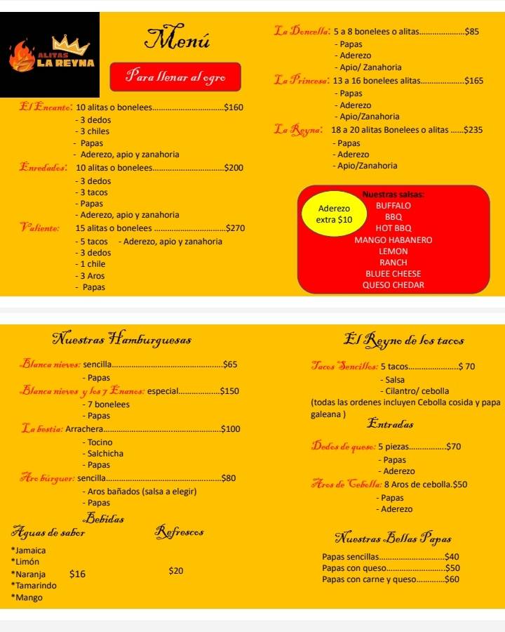 Menu at La Reyna - Wings & more restaurant, Monterrey