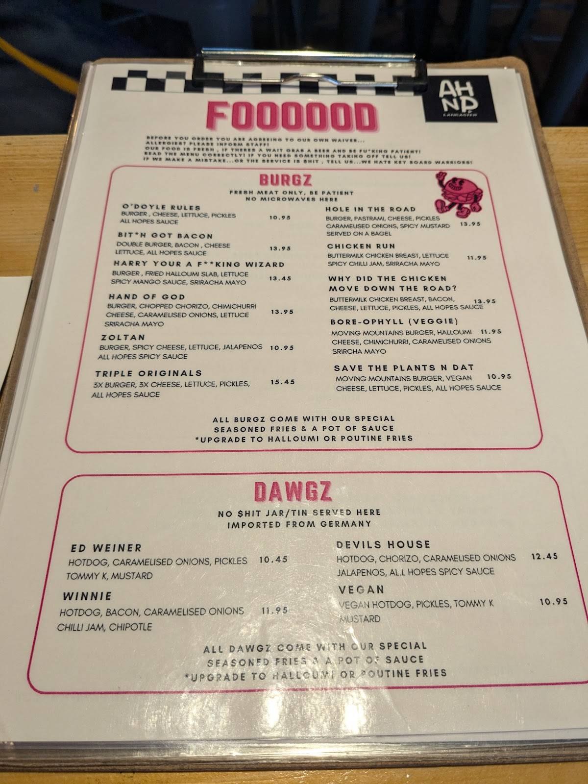 Menu at All Hopes No Promises Lancaster pub & bar, Lancaster