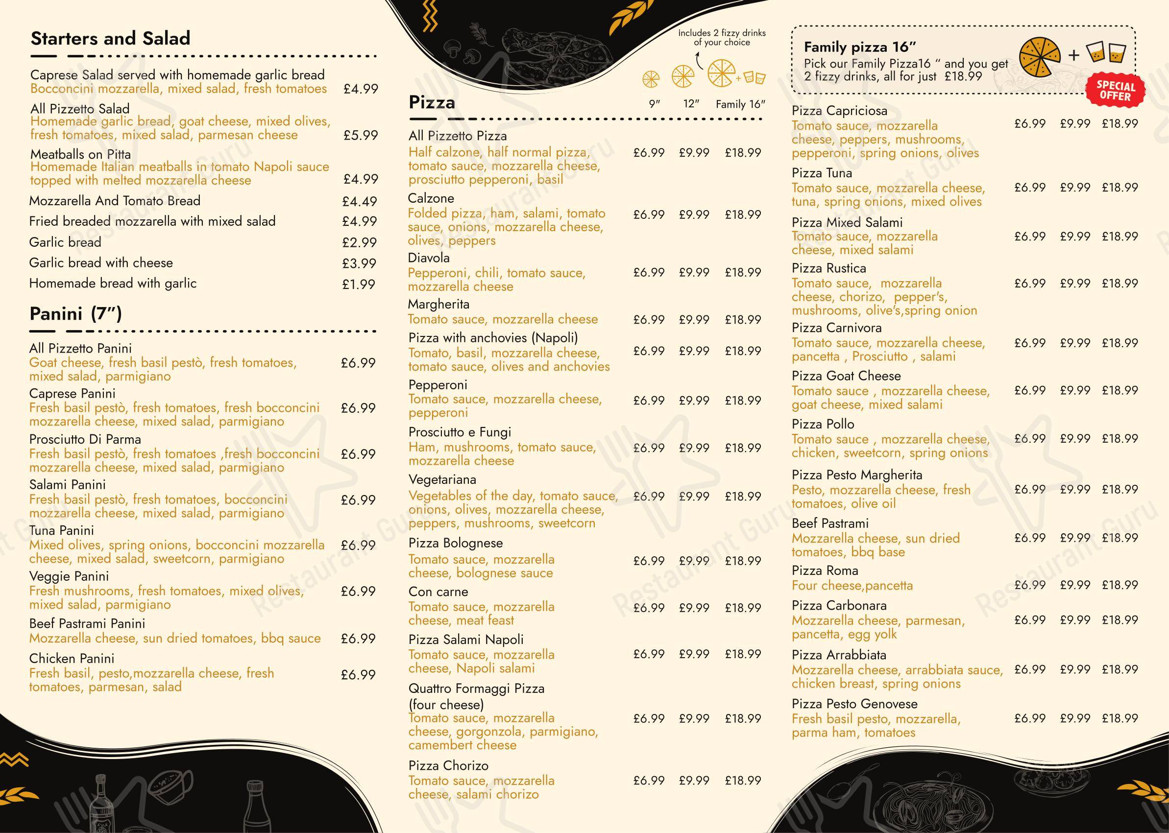 Menu at All Pizzetto Halifax pizzeria, Halifax