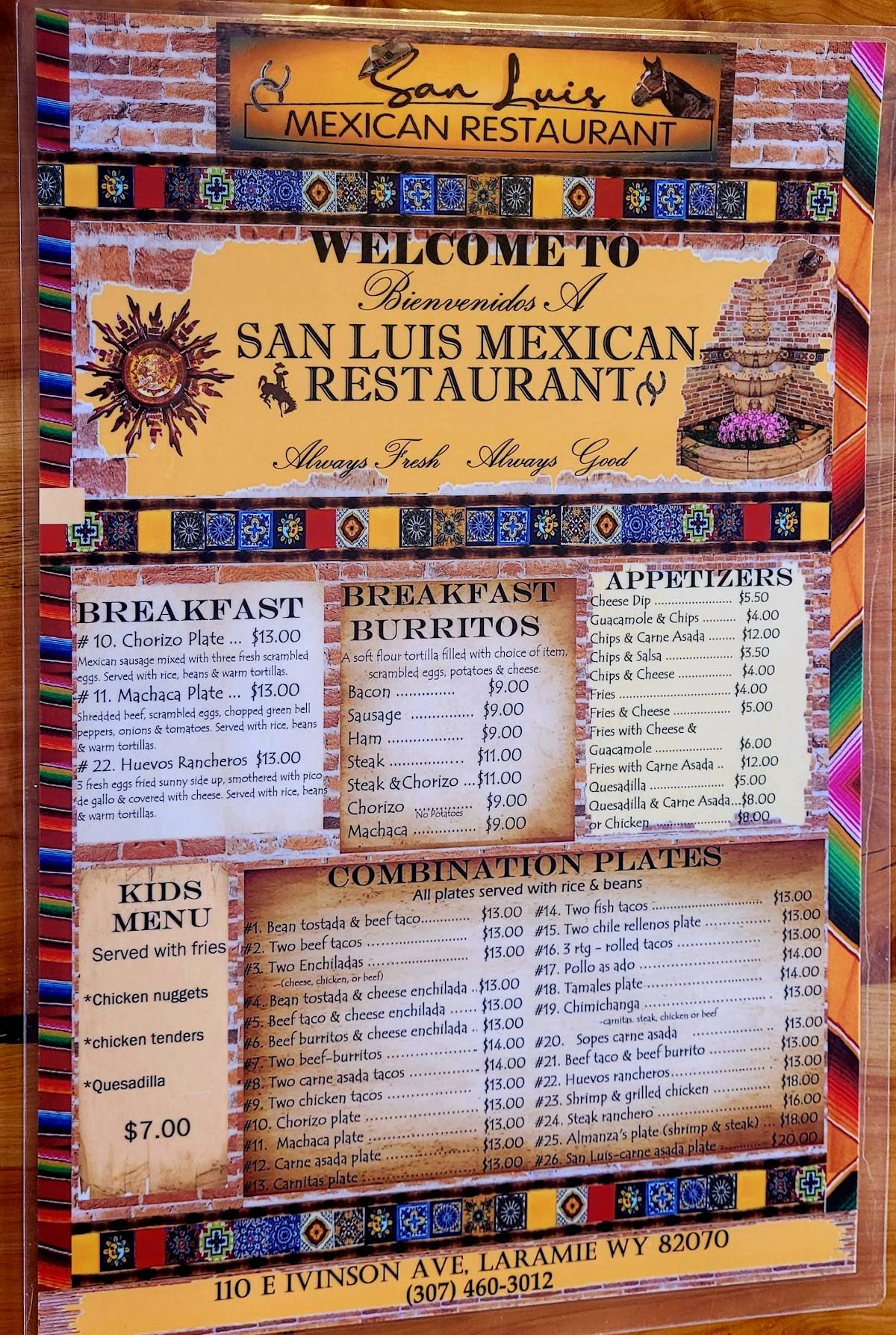 Menu at Almanza's Authentic Mexican Restaurant, Laramie
