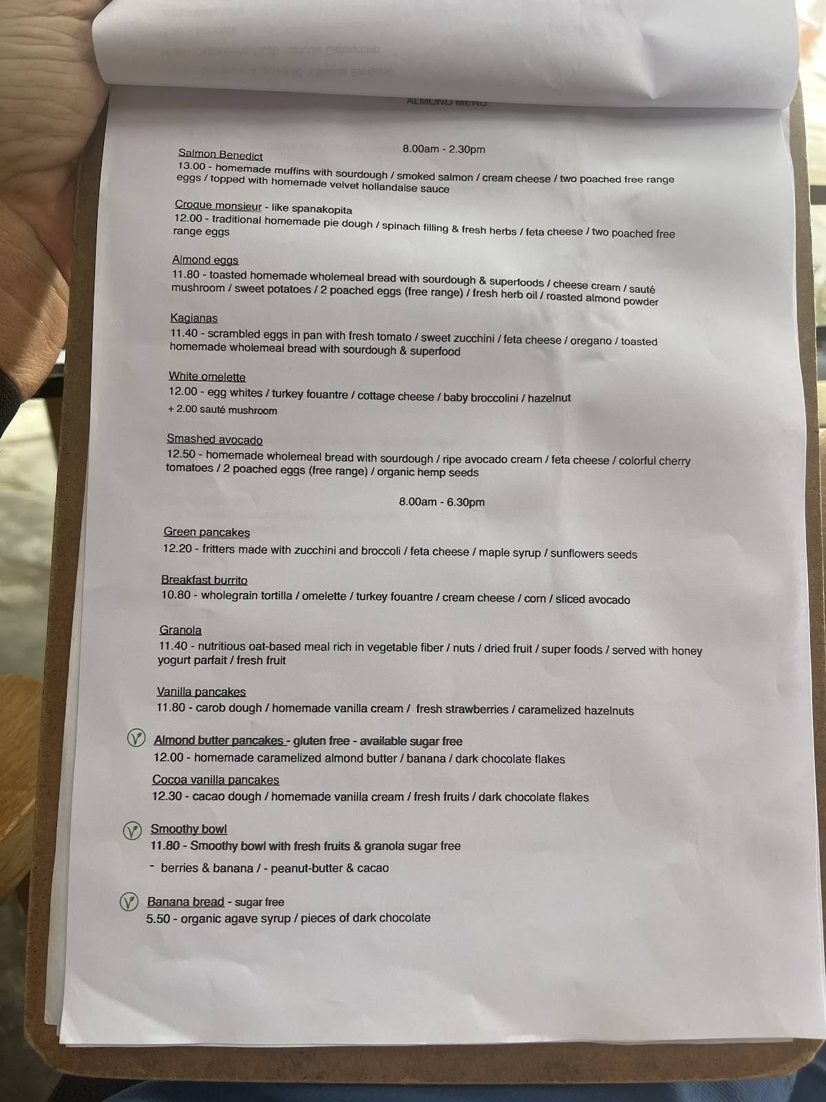 Menu at Almond in Paros, Naousa