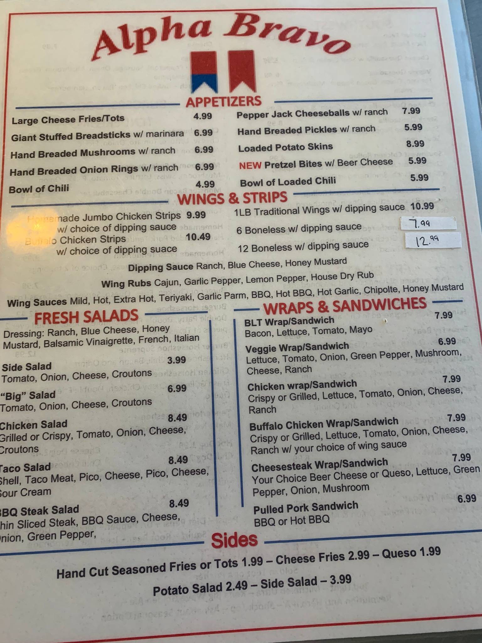 Menu at Alpha Bravo pub & bar, Washington, Washington Rd