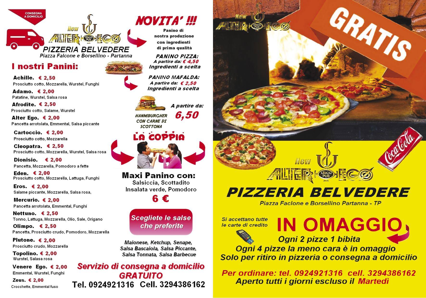 Menu da Alterego Belvedere pizzeria disco bar, Partanna
