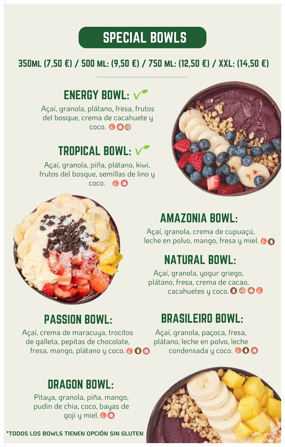 Carta de Amazonia Açai Dark Kitchen, Madrid