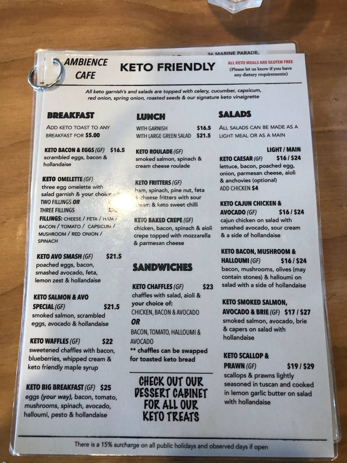 Menu at Ambience Cafe, Paraparaumu, 36 Marine Parade