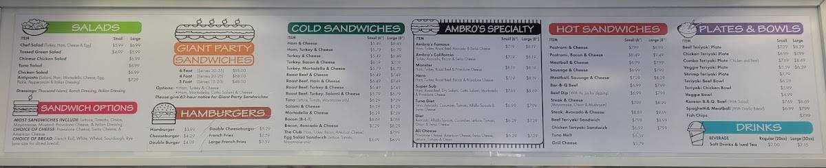 Menu at Ambros Sandwich restaurant, San Dimas