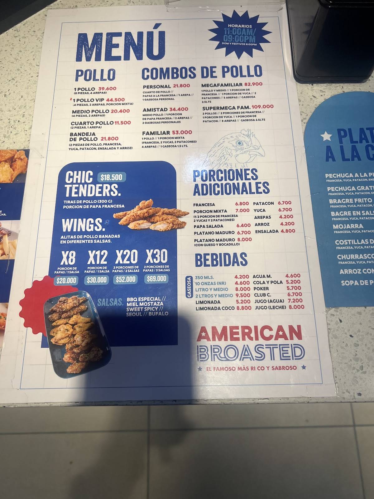 Carta del restaurante American Broaster El Original, Bogotá