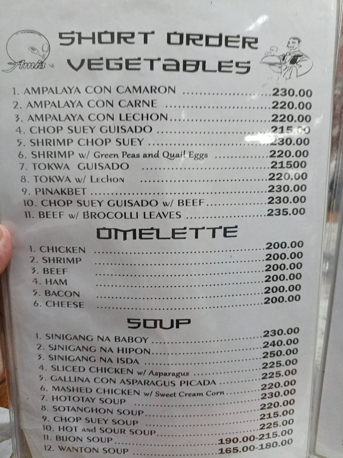 Menu at Amis Restaurant, Manila