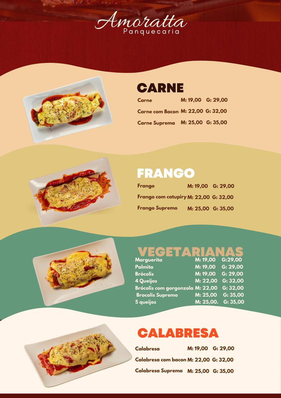 Menu em Amoratta Panquecaria, Jaraguá do Sul