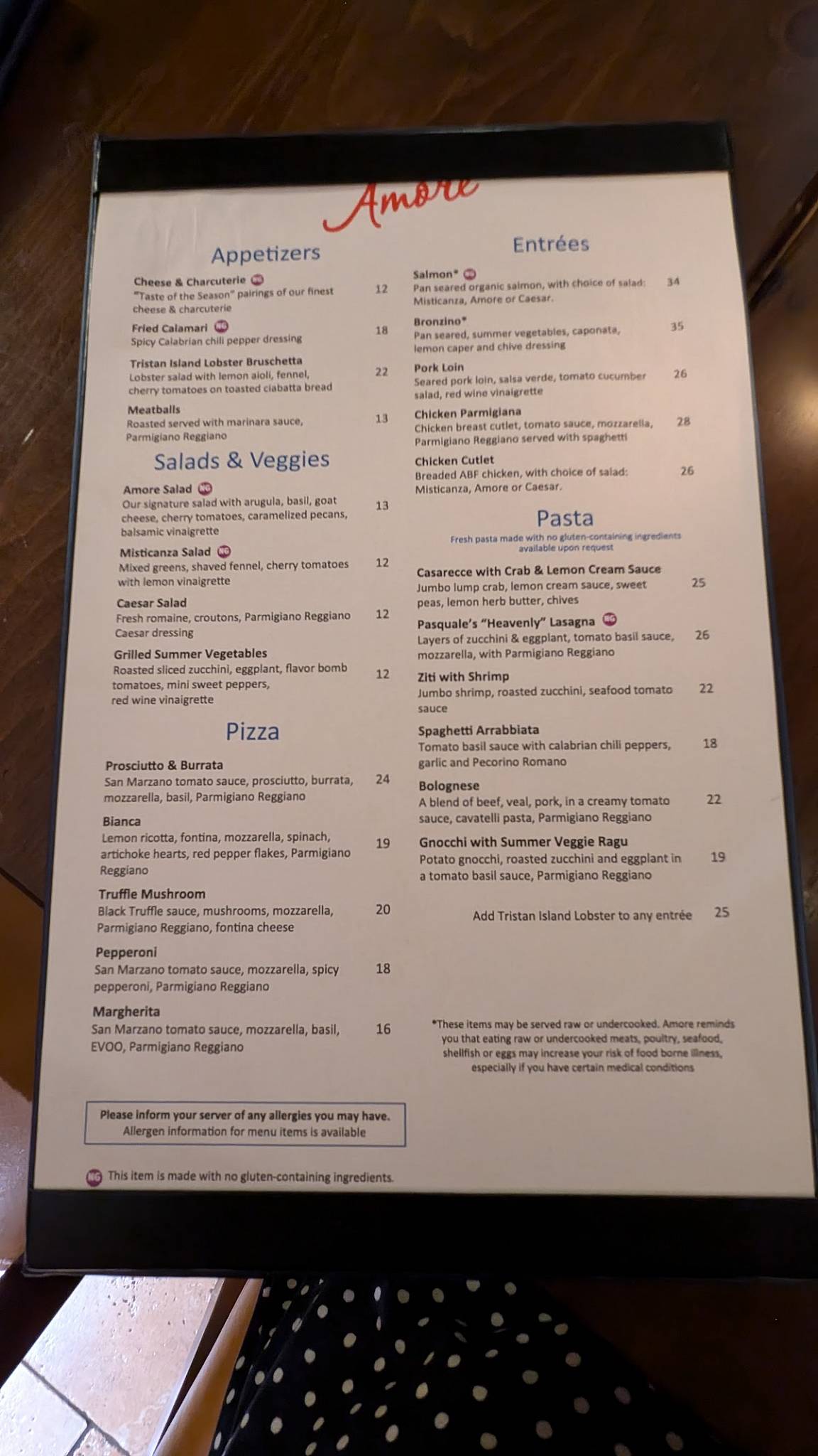 Menu at Amore Italian Restaurant & Lounge, Rochester