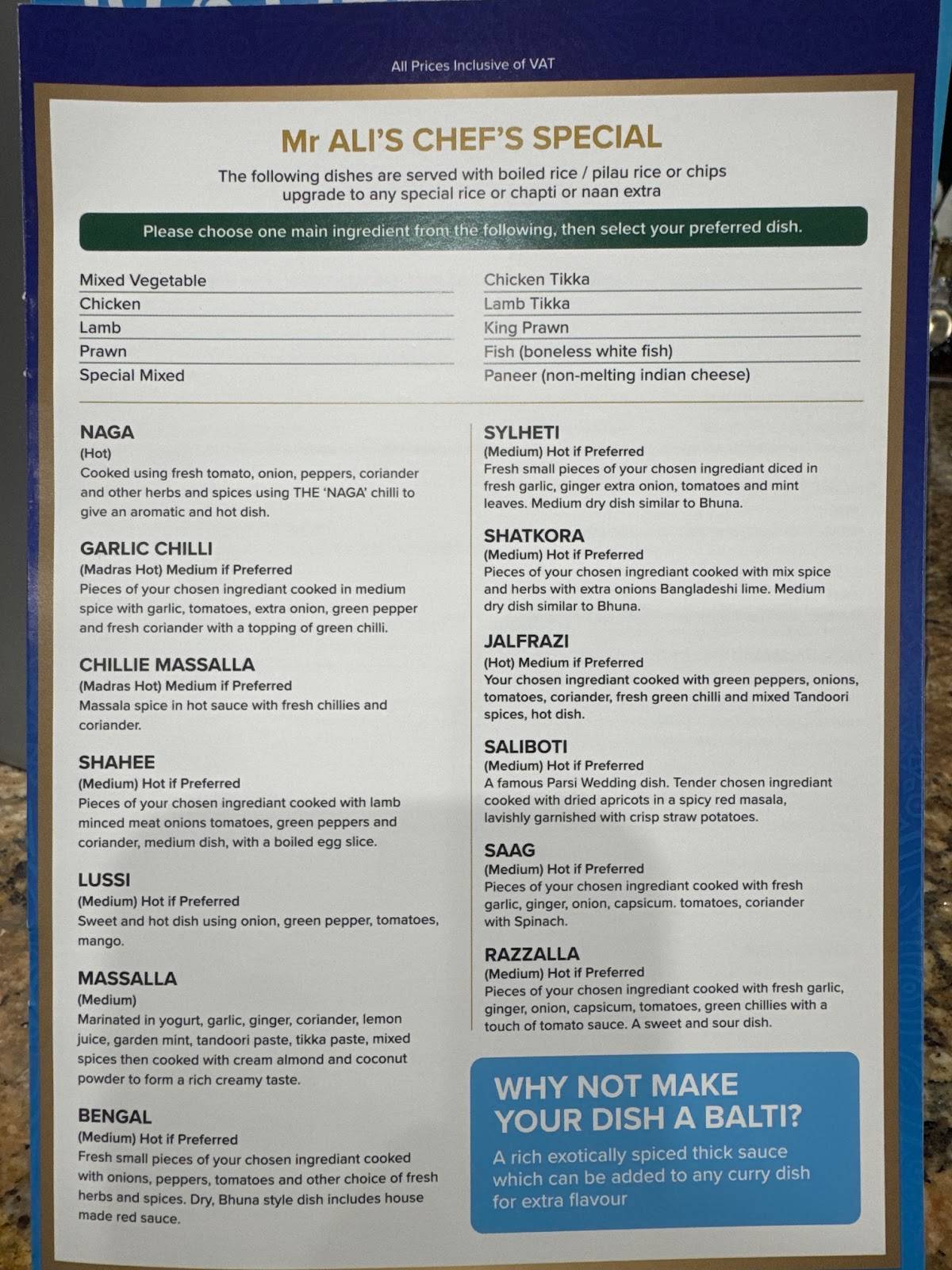 Menu at Anaz restaurant, Darwen, 110